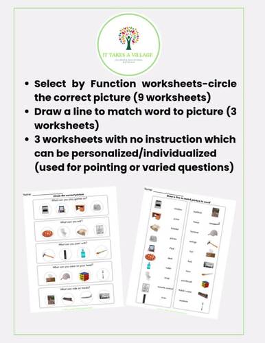 Select by function worksheets and draw a line to match word to picture ...