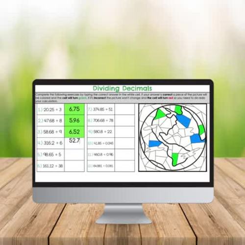 Earth Day Math:Dividing Decimals- Digital Coloring Page by Ms Pat Store