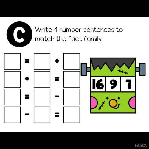 Halloween Addition and Subtraction Fact Families within 20 Task Cards