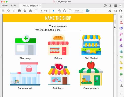 ESL Beginners Lesson: Learn Shops in Town in English by ESL Class Workshop