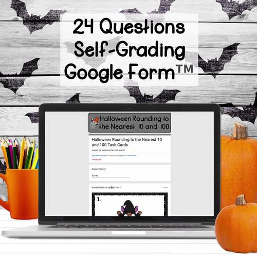 Halloween Rounding to the Nearest 10 and 100 Task Cards for 3rd Grade
