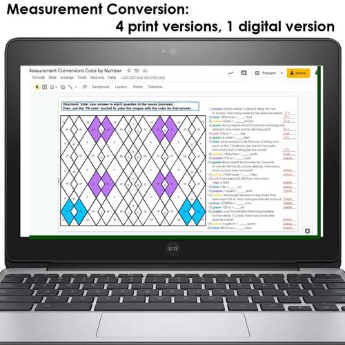 Customary Measurement Conversions Color by Number Measurement Worksheets