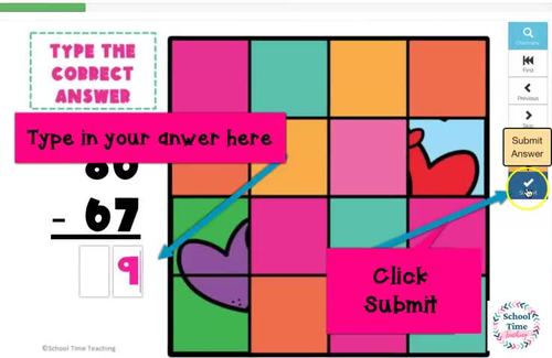 Valentines Day Bunny Subtraction Uncover the Picture BOOM Cards | TPT