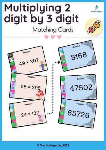 Matching Card Activity: Multiplying 2-digit by 3-digit number by The Mathpedia