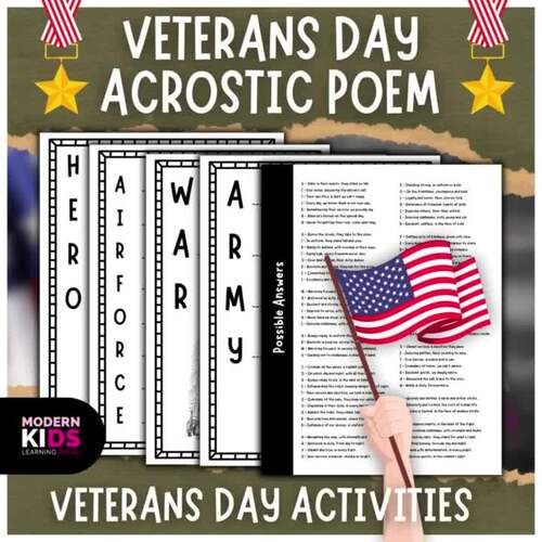 Veterans Day Acrostic Poem Activities with Answer | Writing & Poetry ...