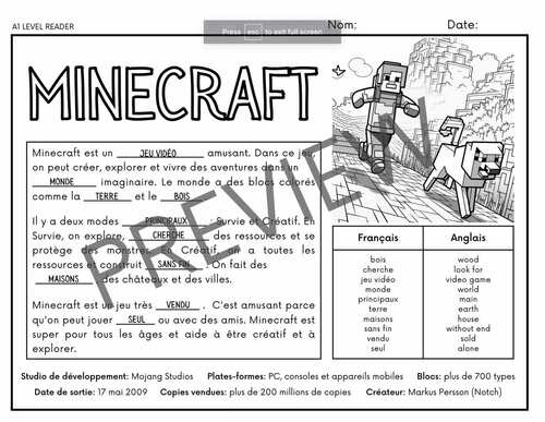 High-Interest French Unit: Engage, Read, Write & Chat about Minecraft ...