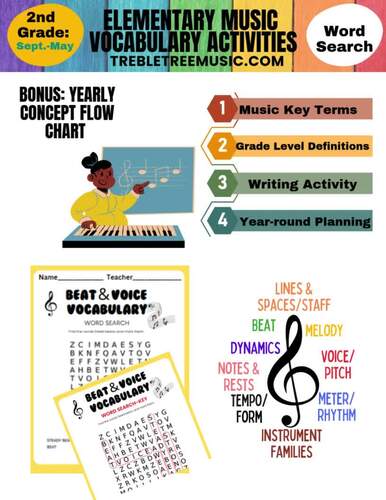 2nd Grade Elementary Music Vocabulary Activities WORD SEARCH! Treble Tree