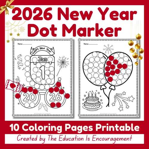 Dot Marker 2026 Happy New Year Coloring Pages Printable fine motor skills