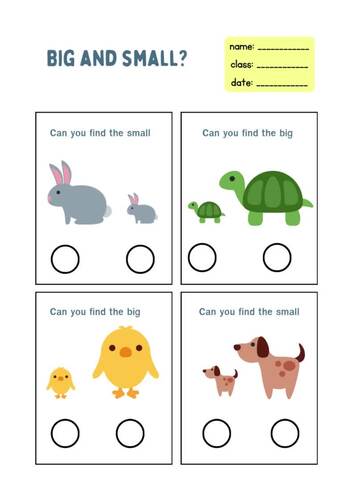 Preschool Math Worksheets - Big and Small/Big or Small Worksheets by oeenla