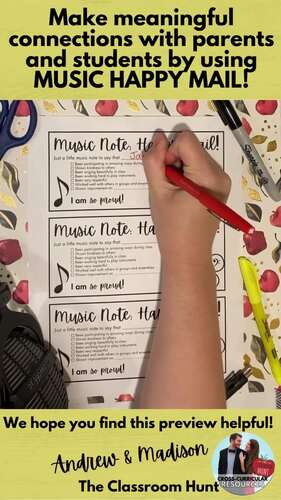Music Happy Mail | Music Classroom Management | Music Notes Home to Parents