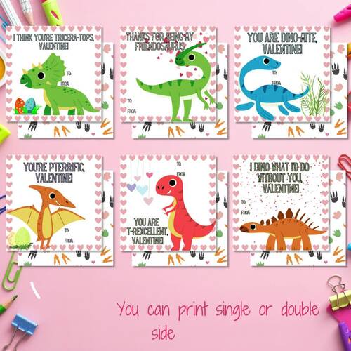 Dinosaur Kids Classroom Valentine's Day Cards by That Crazy Econ Teacher