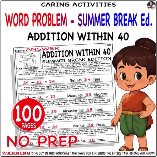 Addition within 40 word problem worksheets Top Easy Win Start - Summer ...