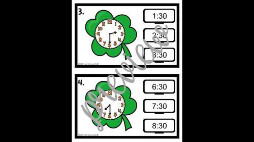 St. Patrick's Day Telling Time to the HALF HOUR Clip It Task Cards