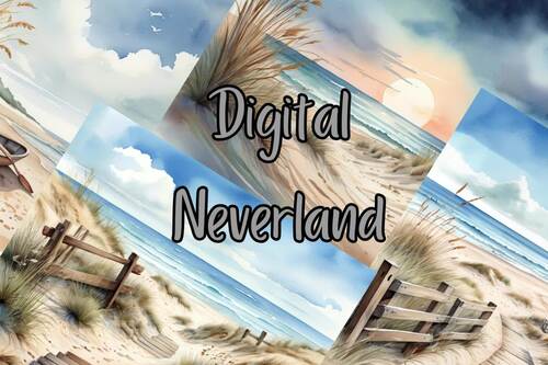 Watercolor Summer Beach Digital Paper Pack , Beach Inspired Graphics