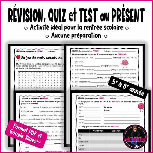Les verbes au présent I Révision I Cahier d'activités I French Verbs ...