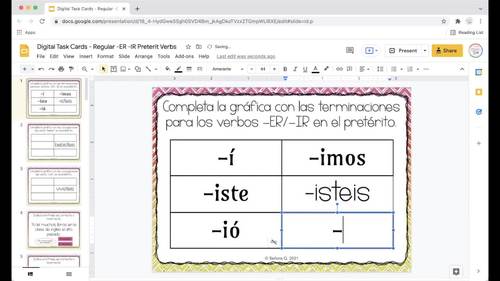 Spanish ER IR Preterit Verbs Digital Task Cards by SenoraQ | TpT