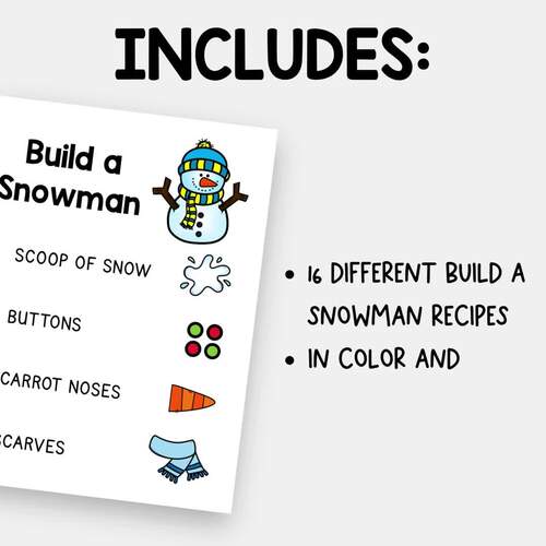 Build a Snowman Winter Sensory Bin Recipe Cards by Aprilmakesprintable