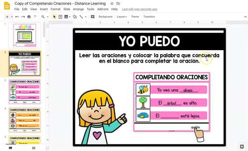 Completando Oraciones | Google Classroom™ by La Chica Bilingue | TPT