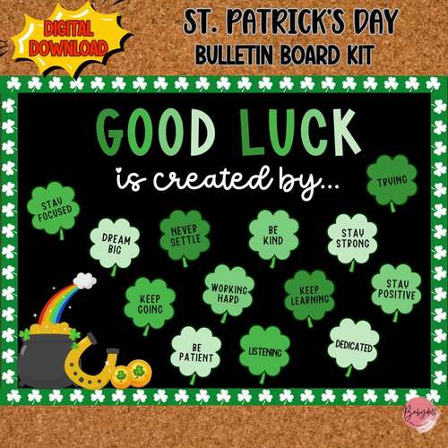 St. Patrick's Day Bulletin Board Kit | Good Luck Growth Mindset ...