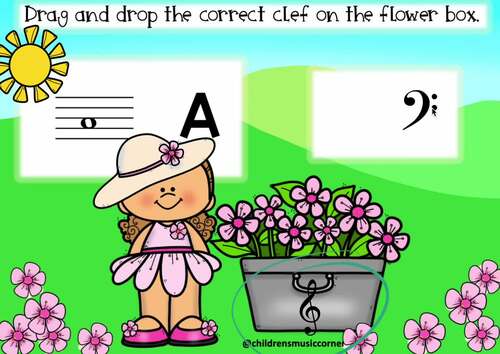 Spring Note Reading Treble & Bass clef Digital Task Cards on Boom Cards™