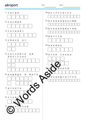 French Word Games Flash Cards Crossword Word Search Anagram by Words Aside