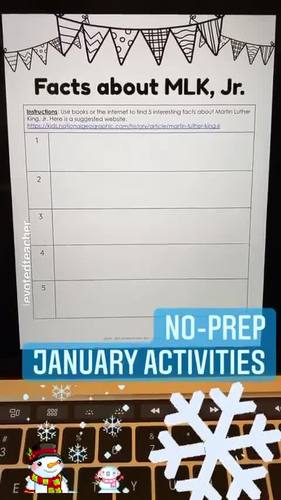 No-Prep January ELA Activities & Worksheets ( Upper Elementary )