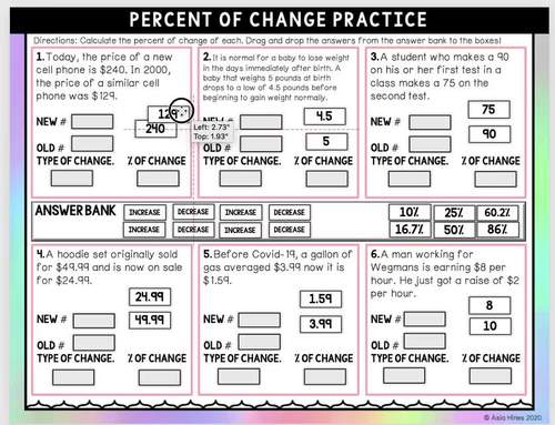 Percent of Change Digital Activity by The Sassy Math Teacher | TPT