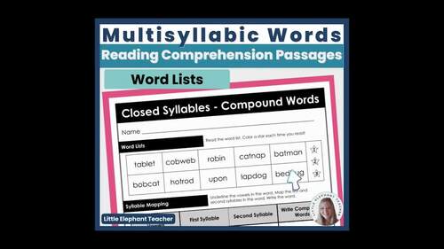 Vowel Team w/ Consonant le Multisyllabic Words Reading Comprehension ...