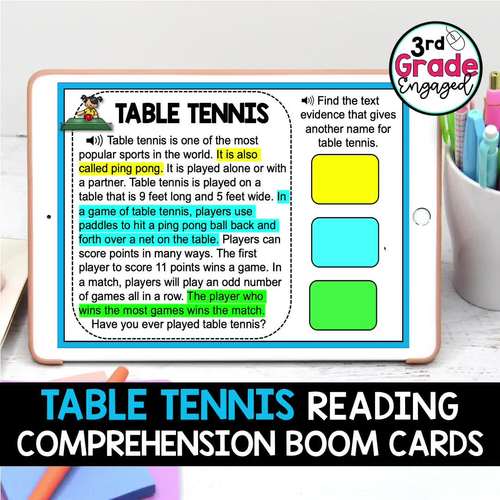 Table Tennis Finding Citing Text Evidence Reading Boom Cards Task with ...