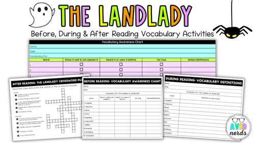 AVID Halloween Reading and Vocabulary Activities - The Landlady by ...
