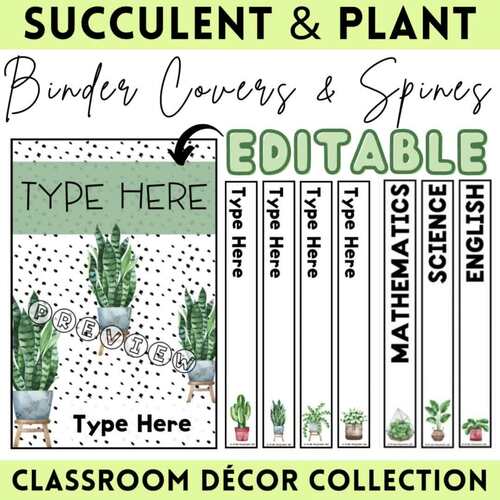 Editable Binder Covers & Spines | Succulent & House Plant Classroom Décor