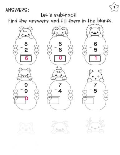 Single-Digit Subtraction Worksheets | 27 Pages with Answer Keys | Cute ...