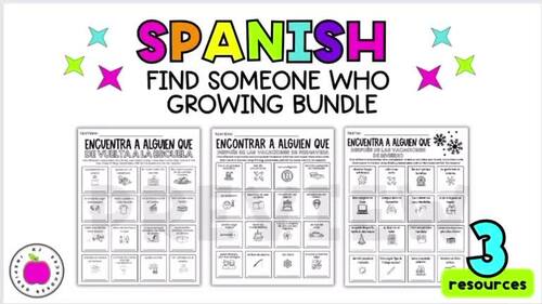 Spanish Find Someone Who Speaking Activity Growing Bundle - Editable