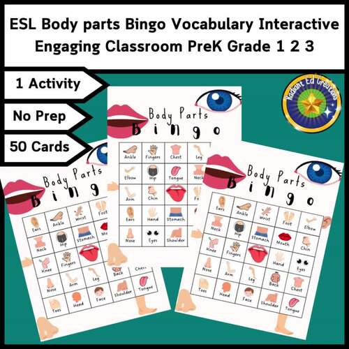 Body Parts Bingo Vocabulary ELA ESL English Game Logic Puzzle Sight ...