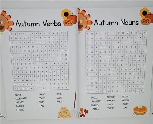 Autumn Word Search Booklet – Autumn-related Nouns, Verbs, Adverbs and ...