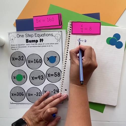 Solving One-Step Equations Bump it Math Game--Math Station | TpT