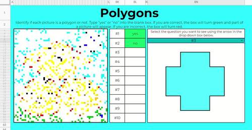 POLYGONS Pixel Art Math Digital Mystery Pictures Google Sheets | TpT