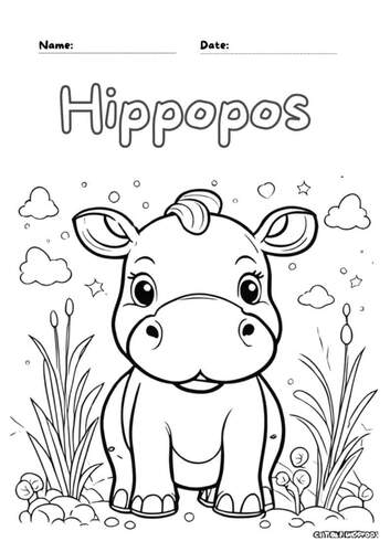 Printable Cute Hippopos coloring sheet,Kids,illustration,Animal ...
