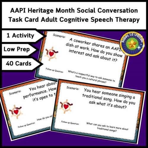 AAPI Heritage Month Social Conversation Task Card Adult Cognitive ...