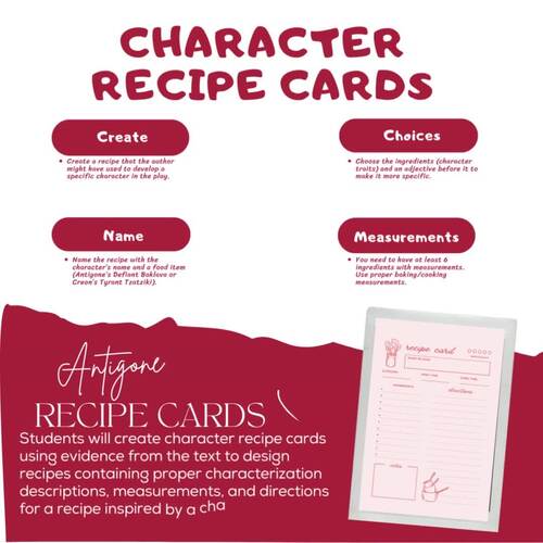 Antigone Character Analysis Recipe Cards by JennyedELA | TPT