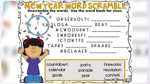 NEW YEAR'S FUN 2022 SEESAW PDF NO PREP WORDSEARCH CROSSWORD DIGITAL SLIDES