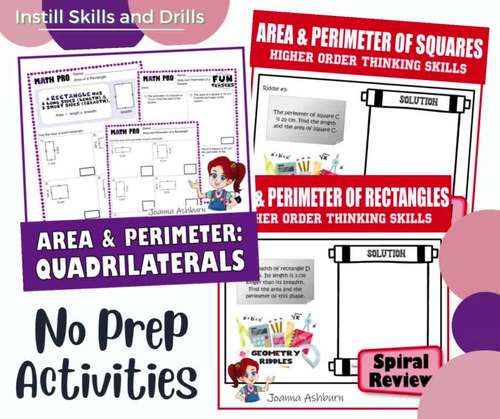 Area and Perimeter of Square and Rectangle Guided Practice Worksheets ...