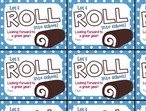 Swiss Rolls Beginning of Year Gift Tag- Let's roll into school! | TPT