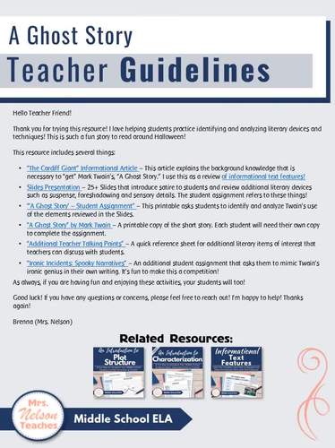A Ghost Story by Mark Twain - Halloween Activity by Mrs Nelson Teaches