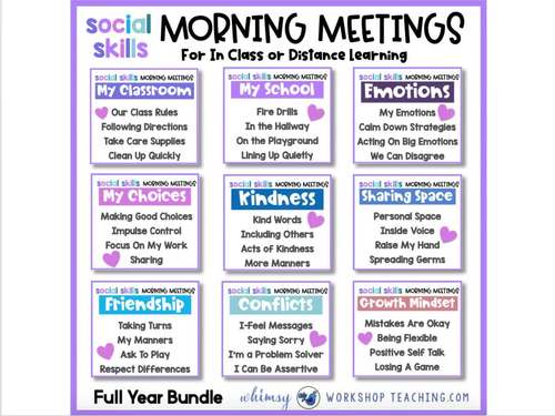 20 Social Skills Morning Meetings UNIT 1 Distance Learning Paperless or ...