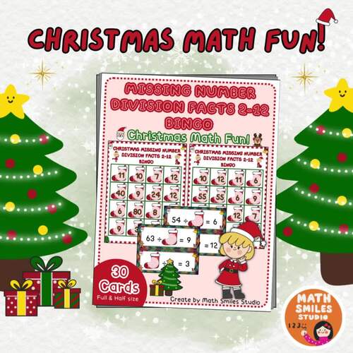 Christmas Missing Number Division Facts 2–12 Bingo | Holiday Math 3rd ...