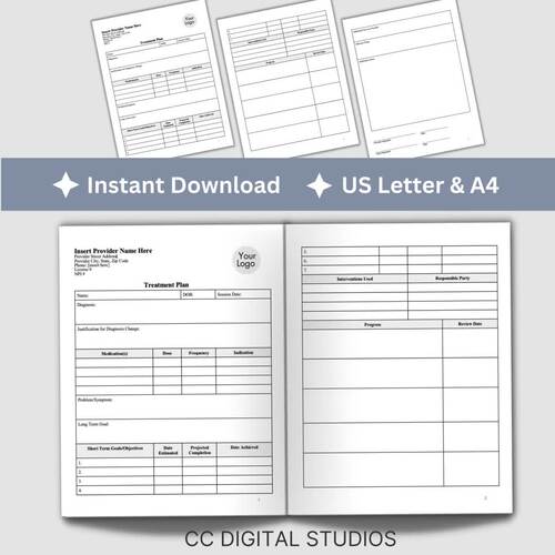 Treatment Plan for Counseling Office, Editable WORD Doc by CC Digital ...
