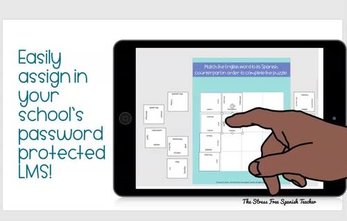 Days and Months DIGITAL Matching Squares Puzzles Días y Meses VOCABULARY
