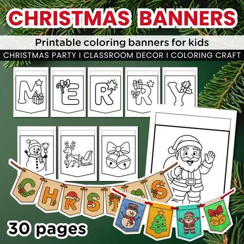 Christmas Coloring Banner Templates for Classroom Decorations, Bulletin ...