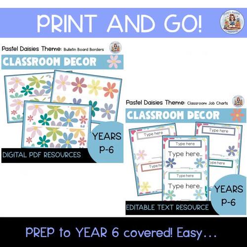 Pastel Daisy Themed Classroom Decor Bundle Pack for Primary School ...